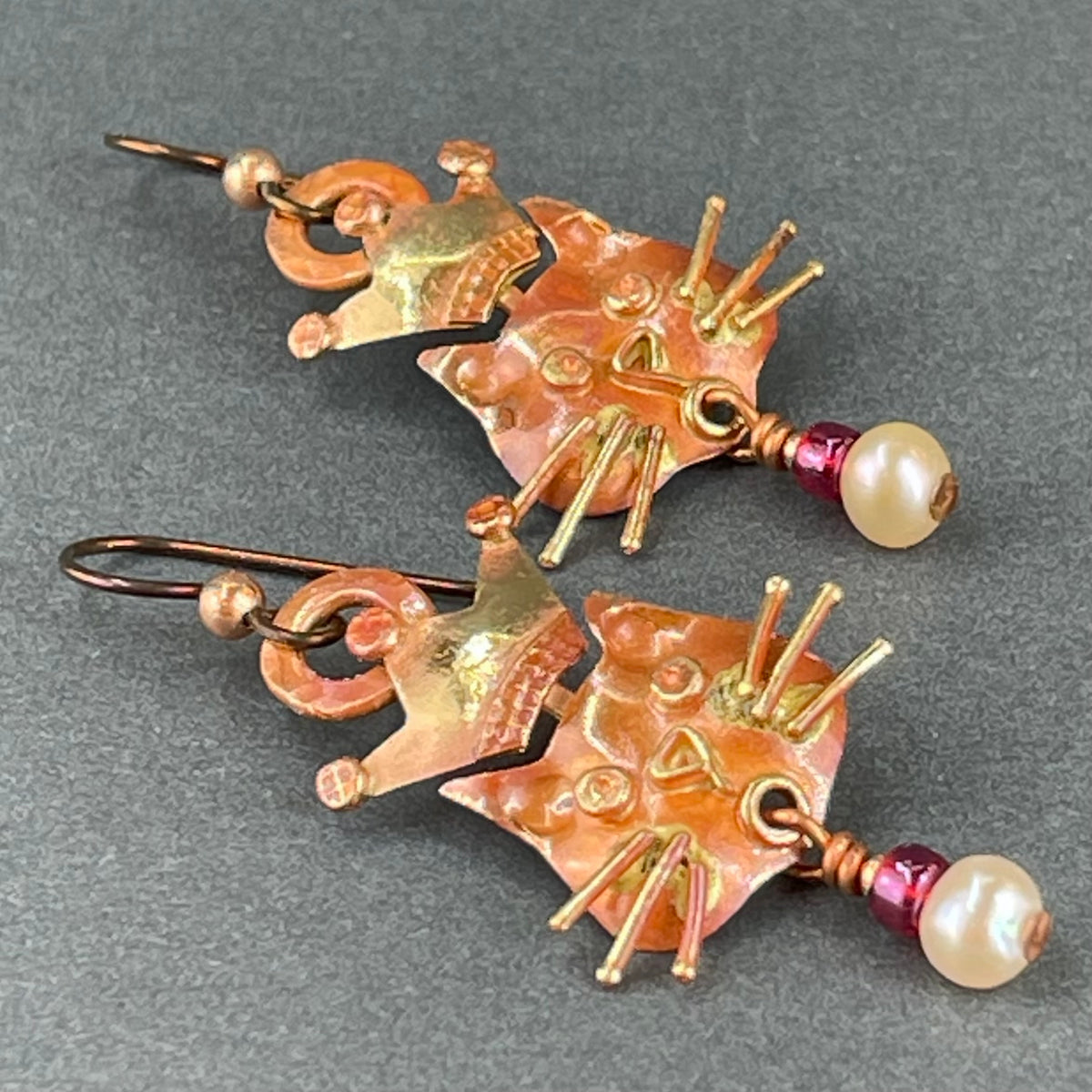 Majestic Queen: Copper and Brass Hand-Crafted Kitty Earrings – Patricia ...